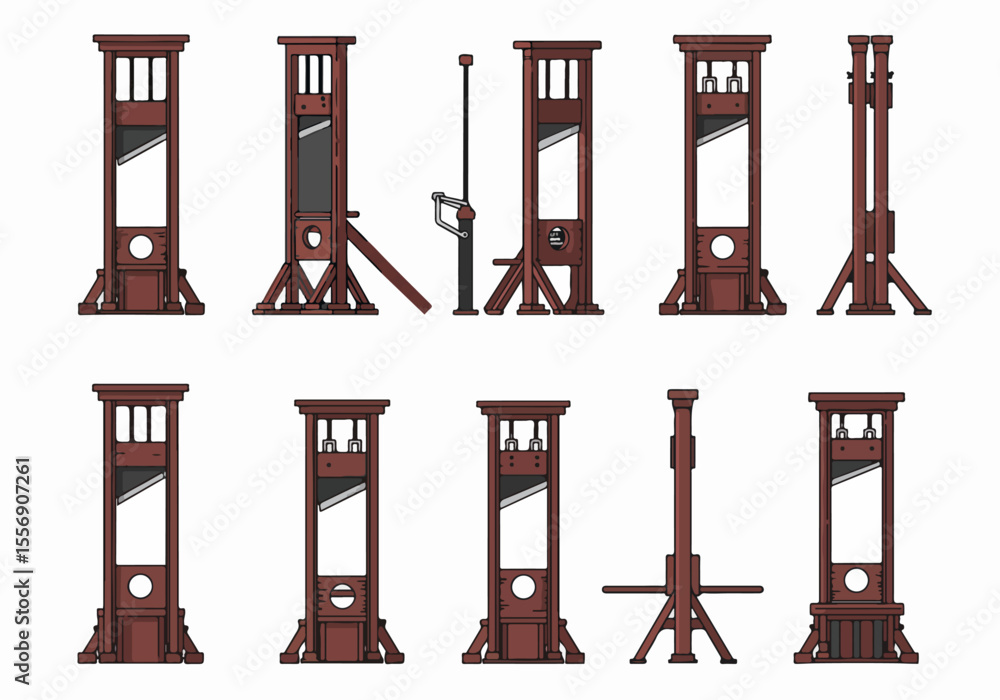 Set of Cartoon Vector Illustrations of Guillotine Execution Instruments ...