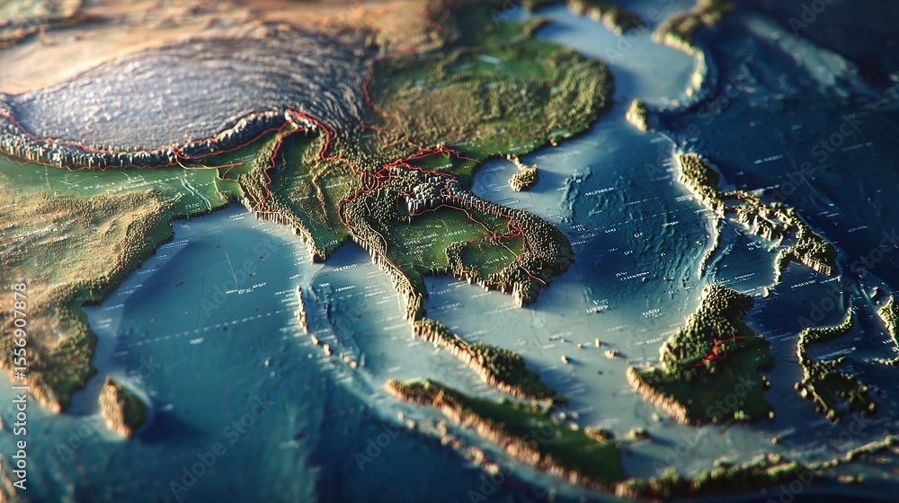 Stock-Illustration „Southeast Asia Topography Map Terrain Relief Model ...