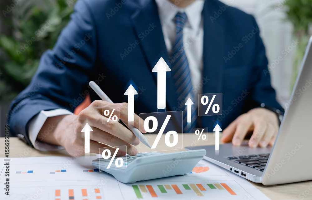 Interest rates and dividend yield concept, investors calculating ...