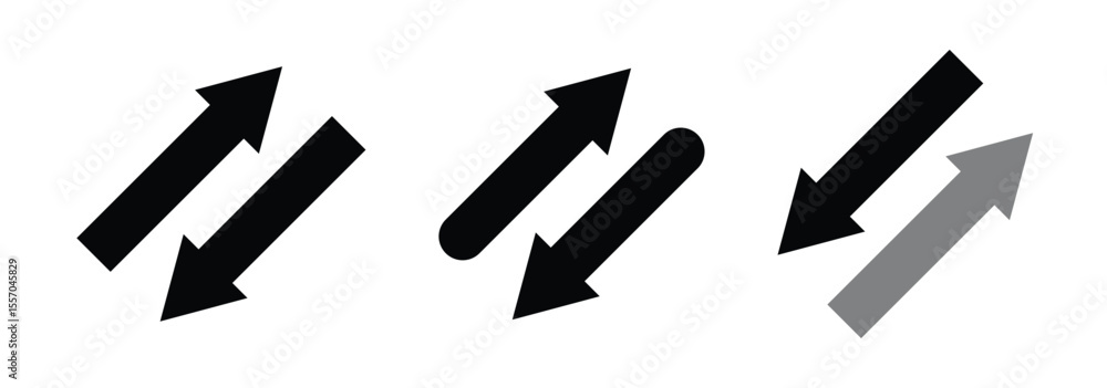 Double arrow icons. Horizontal dual tow side long straight arrow signs ...