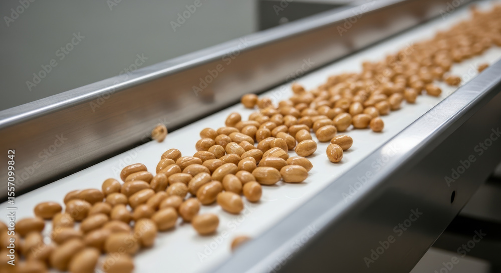 Automated conveyor belt transporting shelled peanuts through modern ...