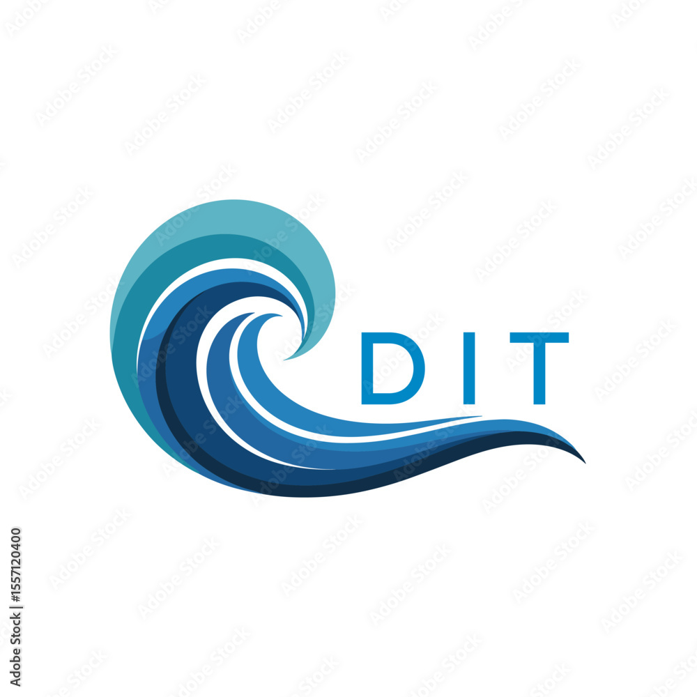 DIT Creative Ocean Wave Symbol with Text, Blue Wave Icon with Company ...