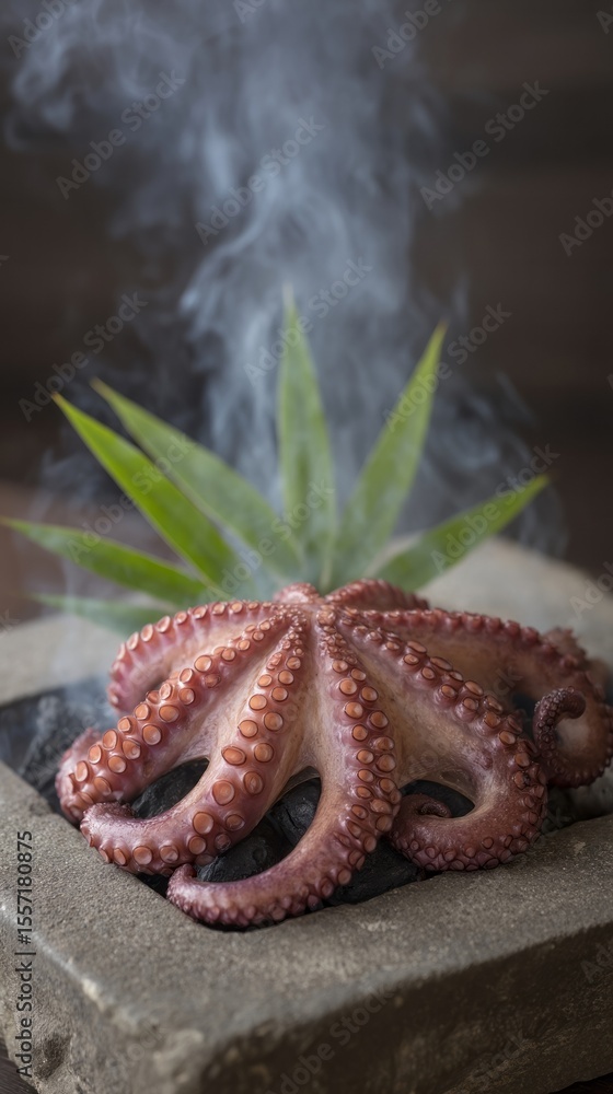 Grilled octopus steam dances with mysterious allure, reminiscent of ...