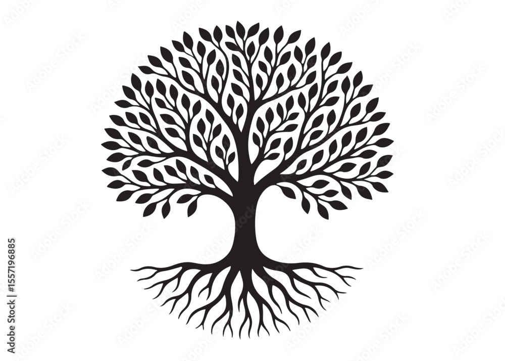 Tree of life logo silhouette vector, tree life logo icon silhouette ...