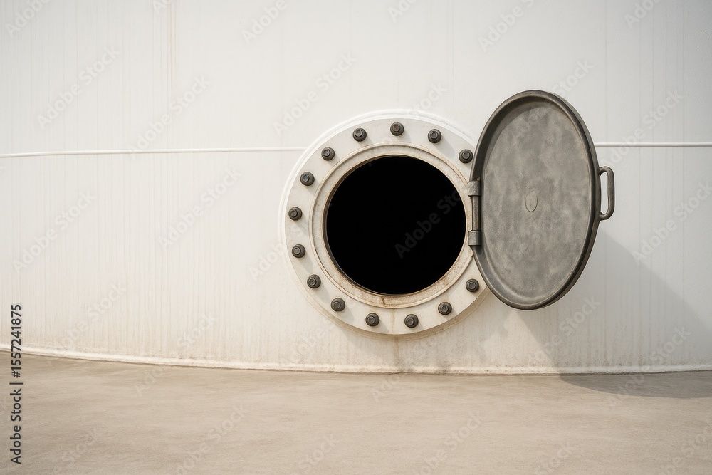 Access point on the fuel storage tank's white shell in a confined space ...