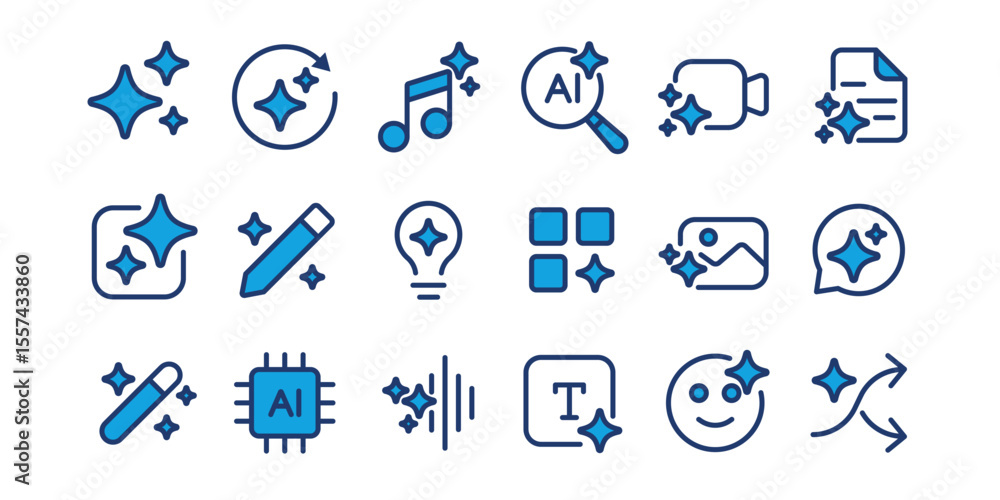 Set of Generative AI user interface. AI star with media icon. AI tool ...