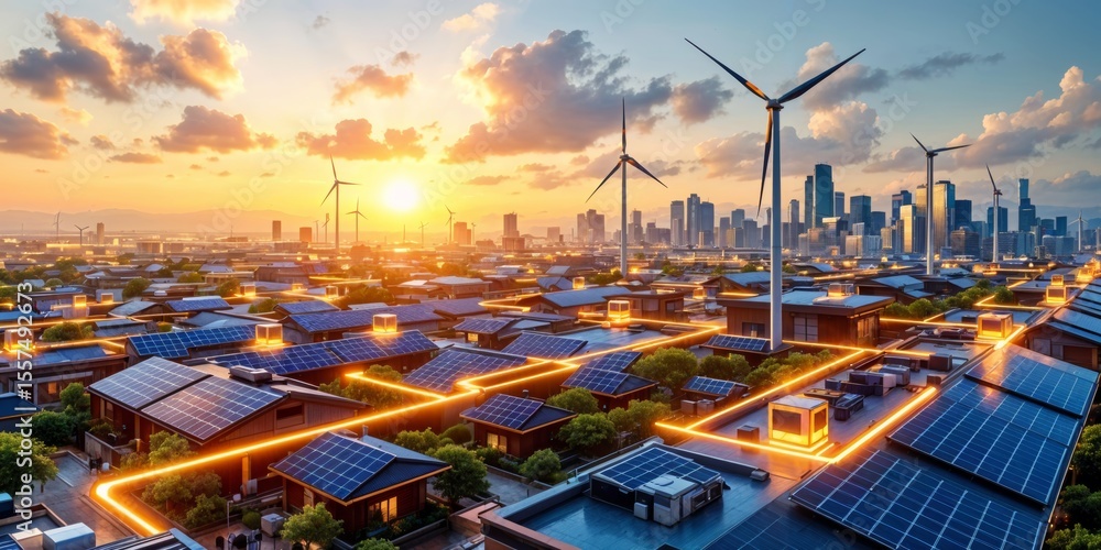 Modern smart city powered by a decentralized energy grid with solar ...