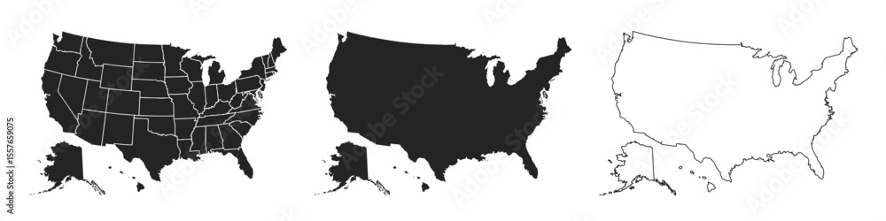 United States of America map. USA map with and without division on ...