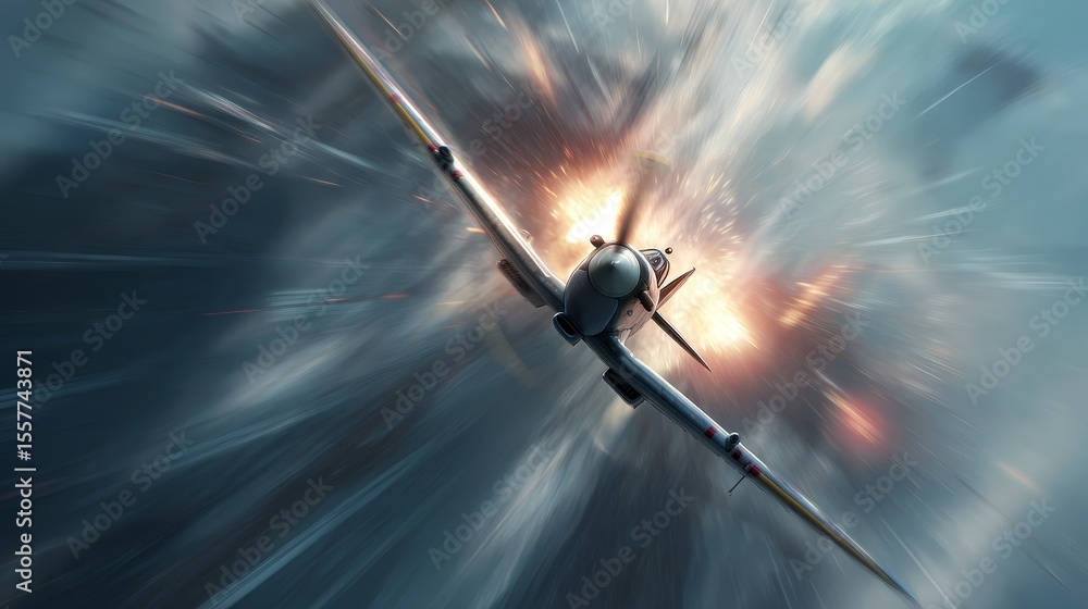 Intense Fighter Bomber Dogfight Battle Above Explosive Skies Aerial ...