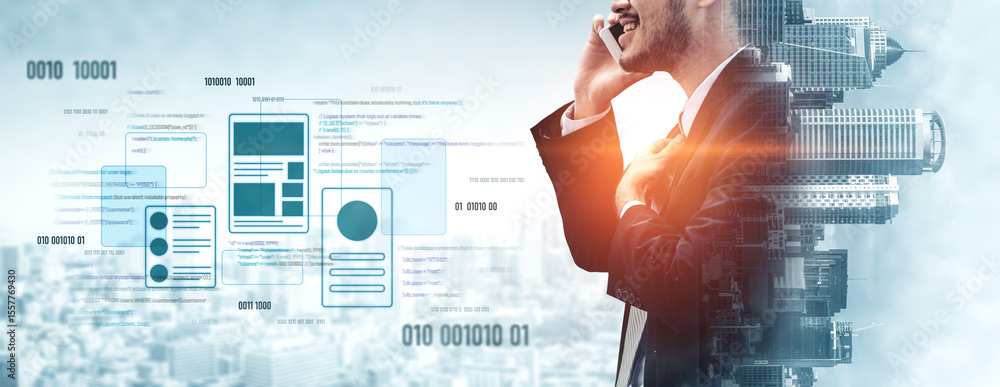 UI UX mockup showing application layout, structure, and code interface ...