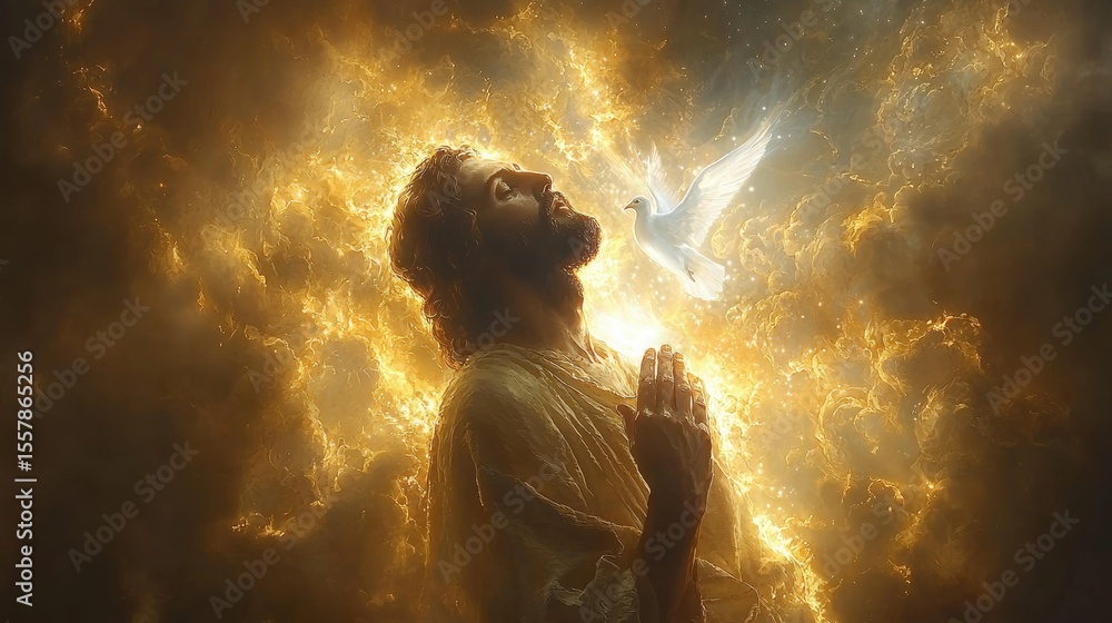 God Father and Jesus Christ are depicted in moment of divine connection ...