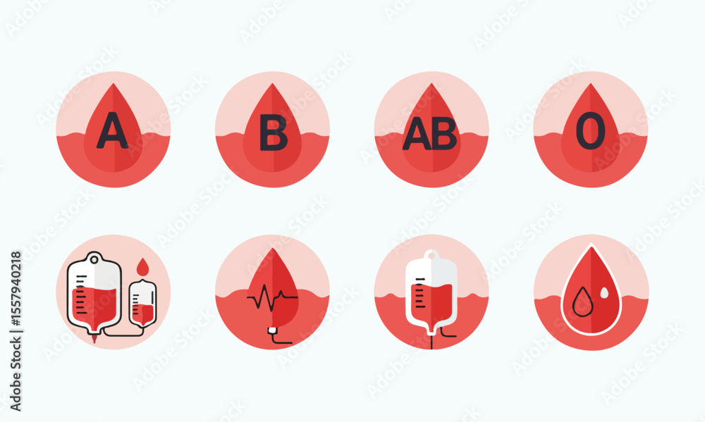 Blood Types Icons A, B, AB, O, Donation, Transfusion - Medical Vector ...