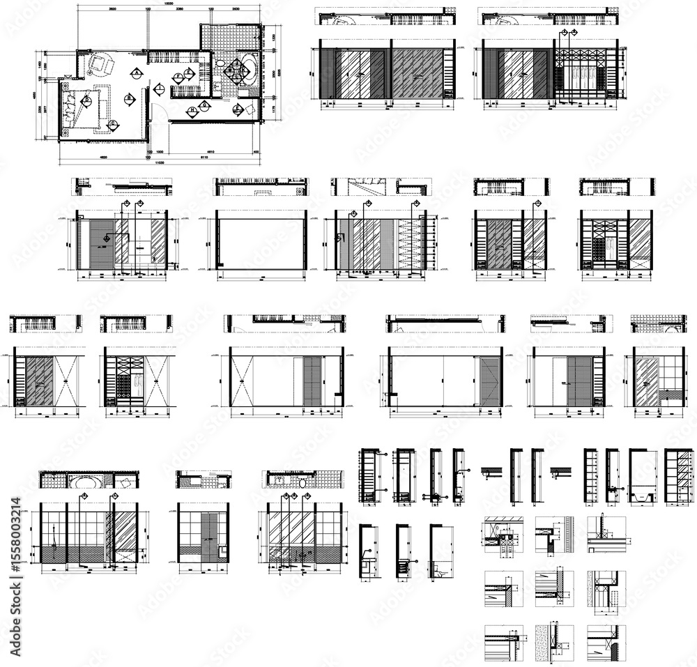 2D AutoCAD Interior Drawing of Bedroom, Walk-in Closet, and Large ...