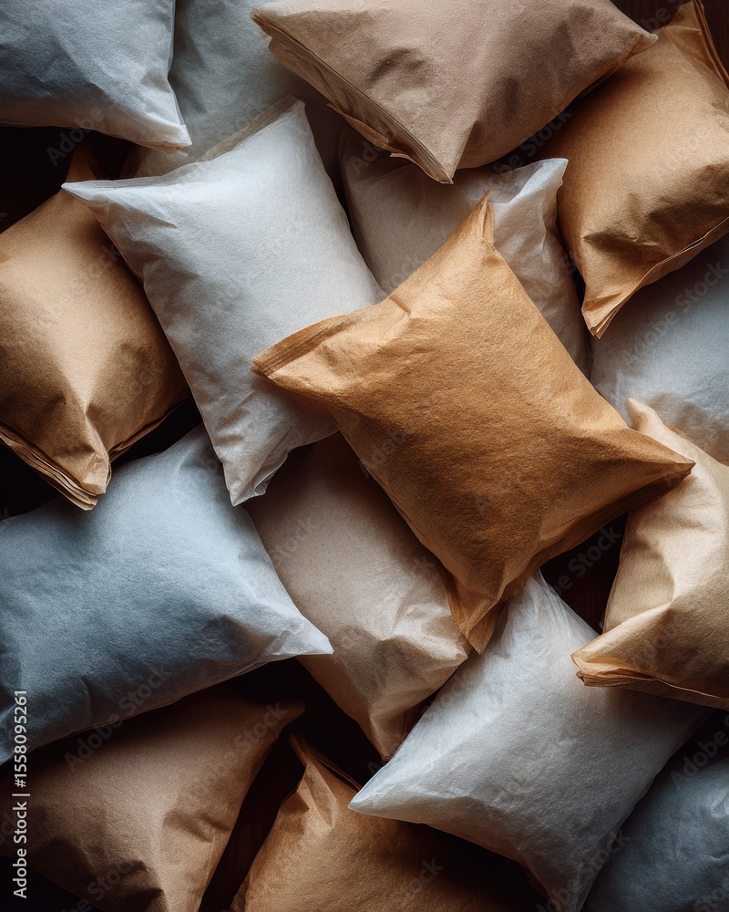 Sustainable Silica Gel Packets in Biodegradable Paper Packaging Piled ...
