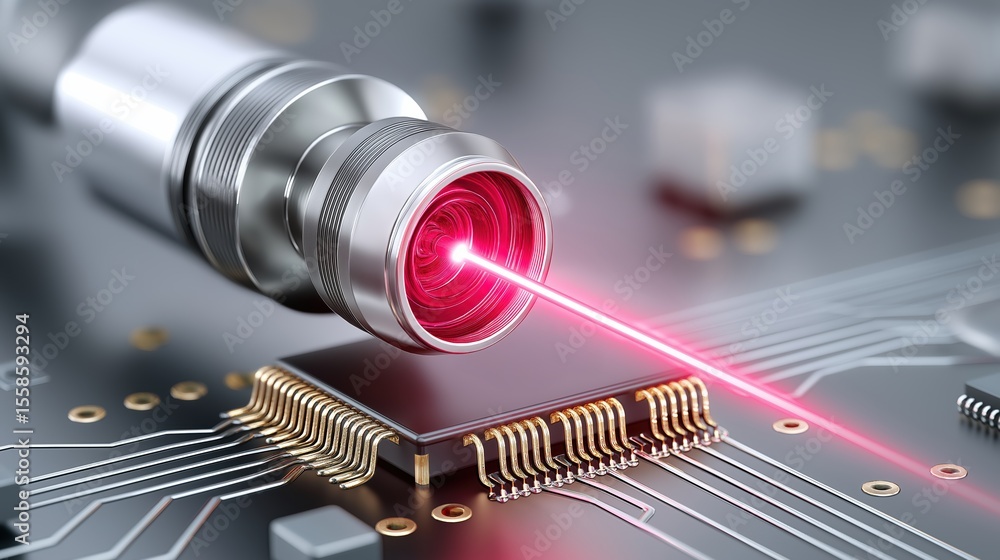 Quantum computing researching factory, Laser technology focused on a ...