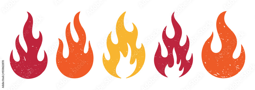 Fire flame icon. Crayon vector logo. Hot fire on white background ...