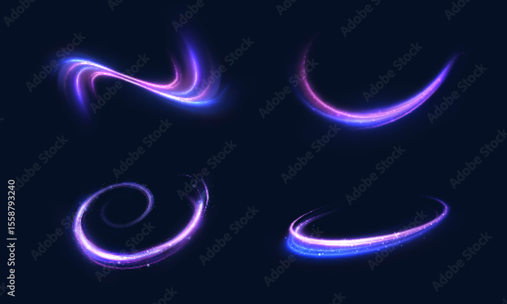 Shiny bright purple glowing curved line with magical light effect. Glow ...