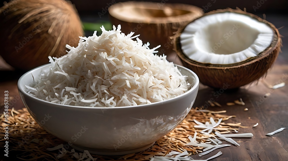 Grated coconut high resolution image for recipe blogs, food packaging ...