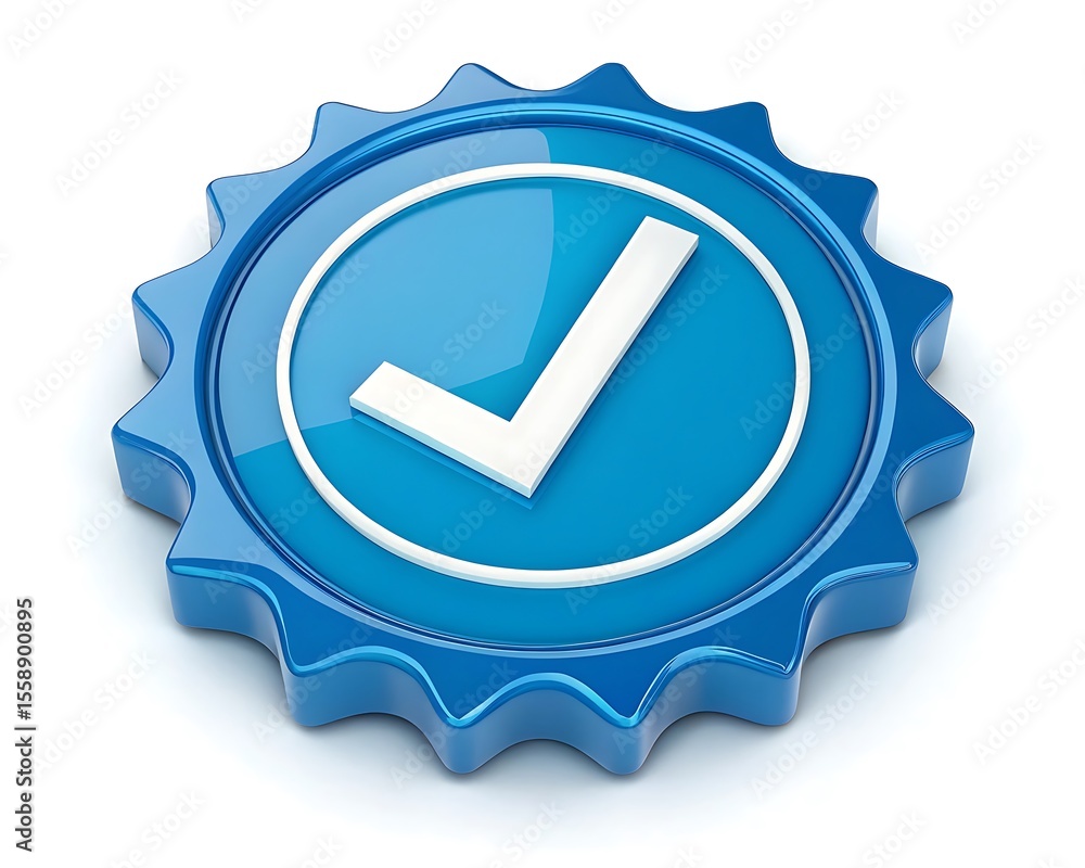 3d blue verified icon with white tick check mark on white background ...