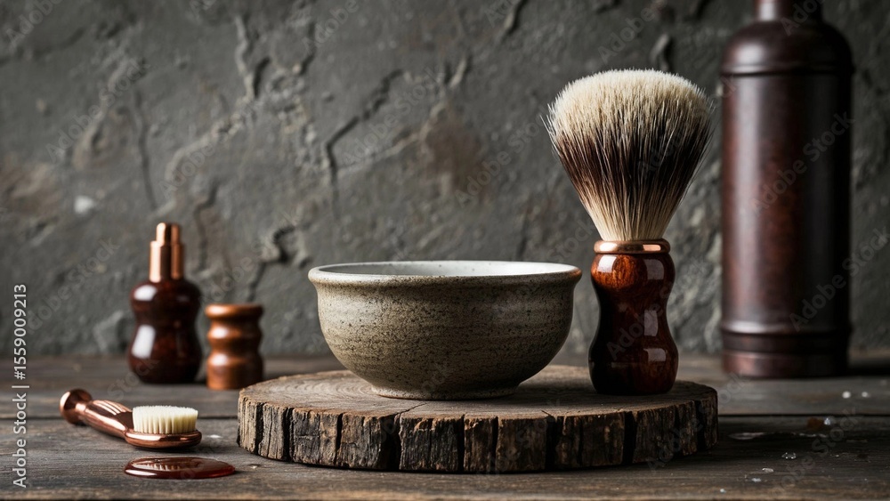Rugged men's grooming background with concrete and wood, traditional ...