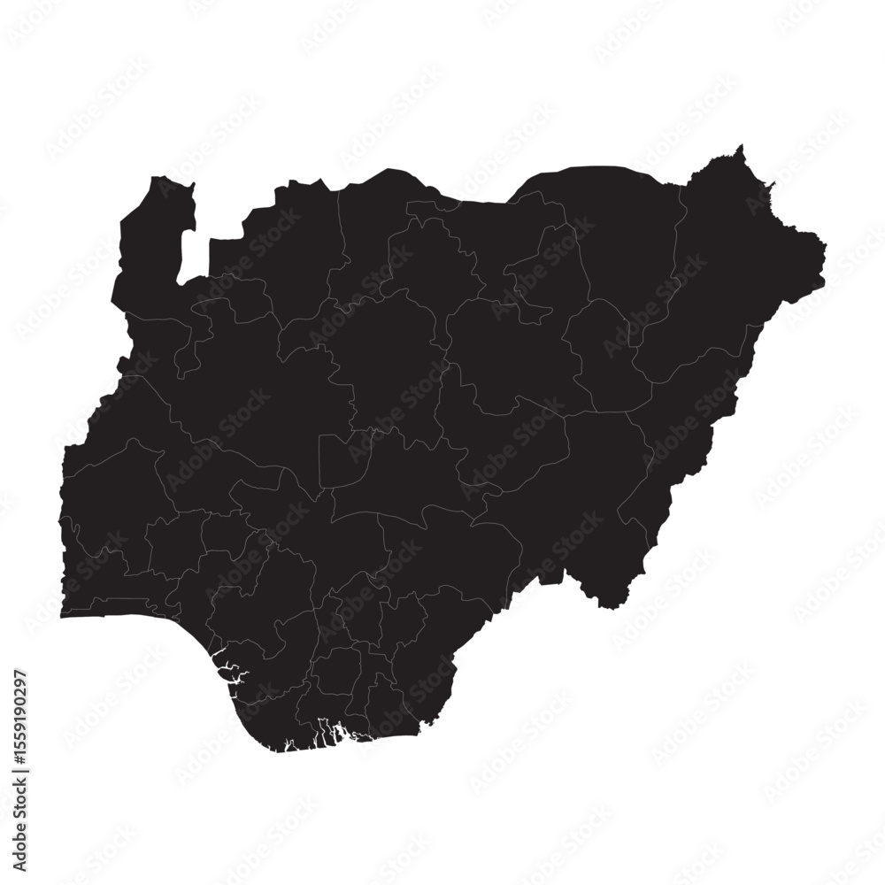 Political and geographical map of Nigeria with states, borders, cities ...