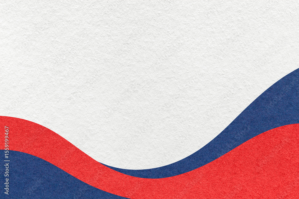 Textured paper background with red blue wavy ribbons and white copy ...