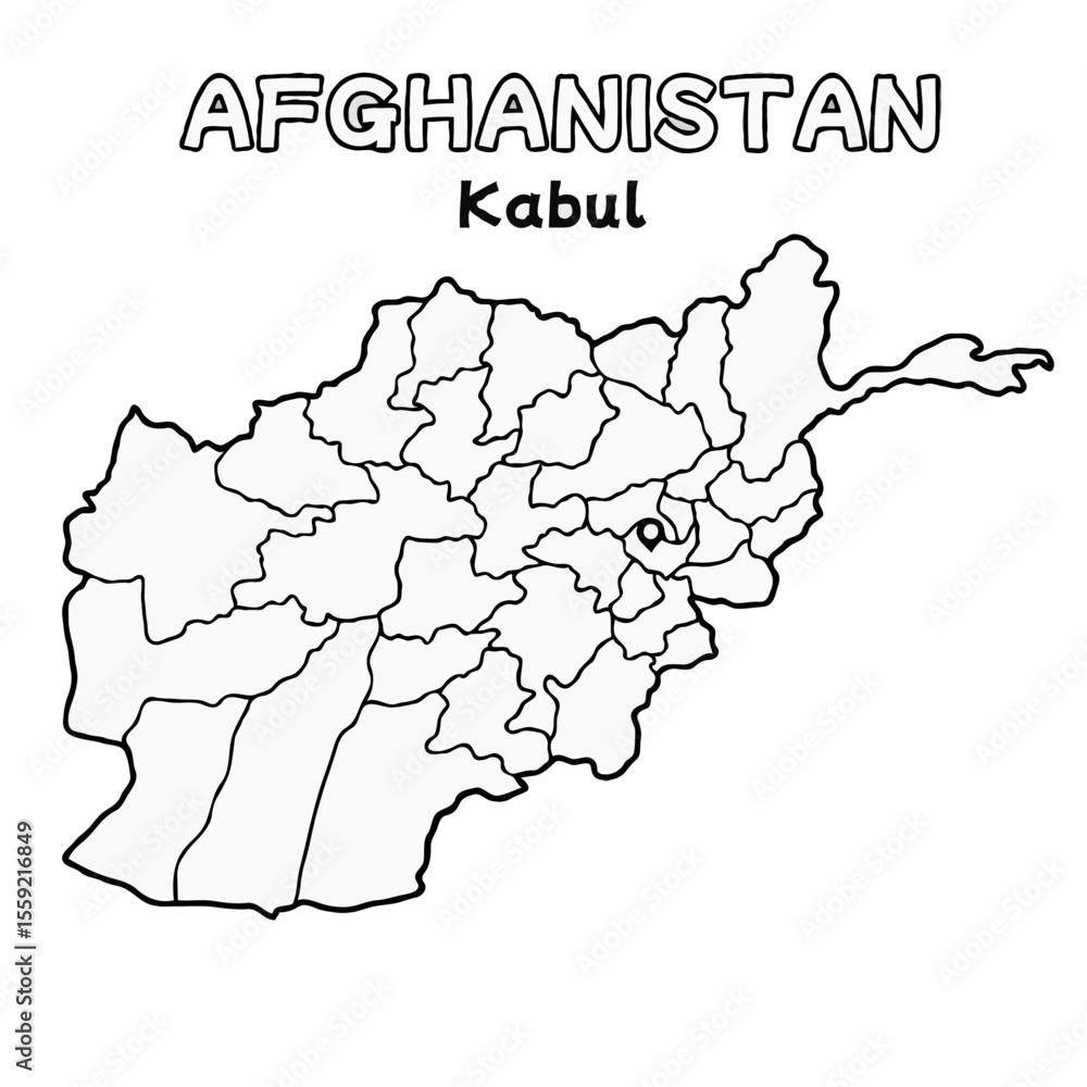 Vektor Outline of the Afghanistan Map with State Boundaries with name ...