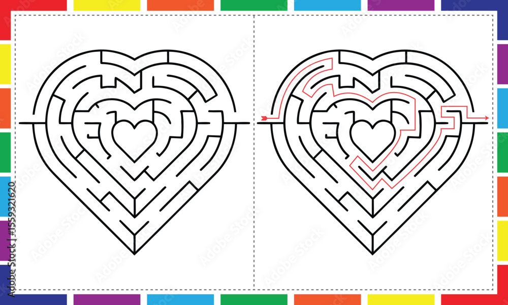 Easy Heart Maze Game for Preschool and Kindergarten, Printable Heart ...