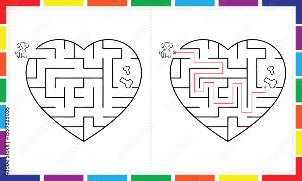 Easy Heart Maze Game for Preschool and Kindergarten, Printable Heart ...