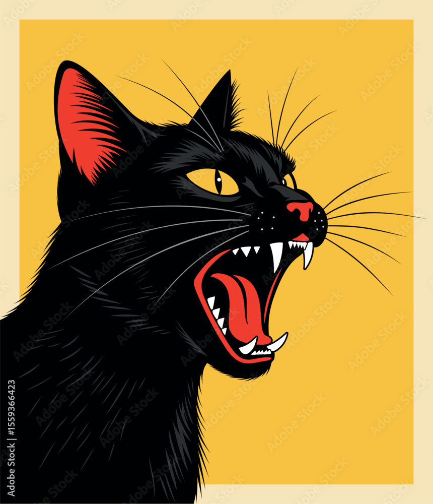 Стоковое векторное изображение «A screaming angry black cat. Retro ...