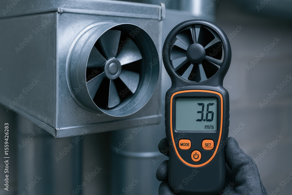 Engineering professional measures air velocity from metal duct using ...