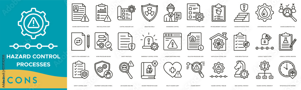 Hazard Control Processes icon set. Hazard Identification Form, Risk ...