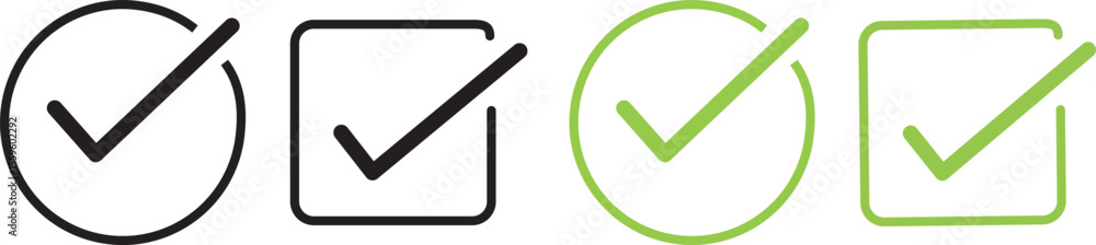 Adobe Illustcheck mark icon button set.Quality certify symbol, accept ...