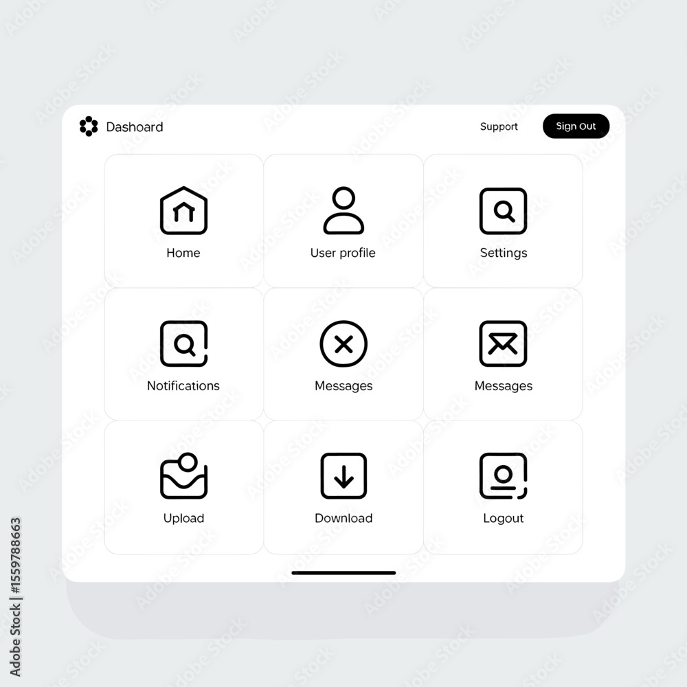 Clean Minimalist UI Dashboard Design with User Interface Icons Stock ...