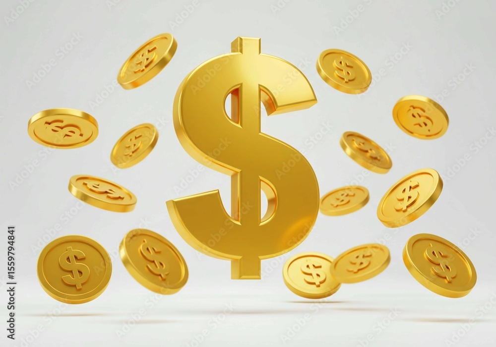 gold coins with dollar sign, Realistic golden dollar sign and Explosion ...