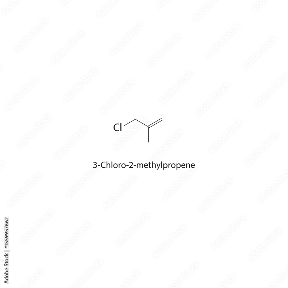 3-Chloro-2-methylpropene skeletal structure. Halogenated alkene compound schematic illustration ...