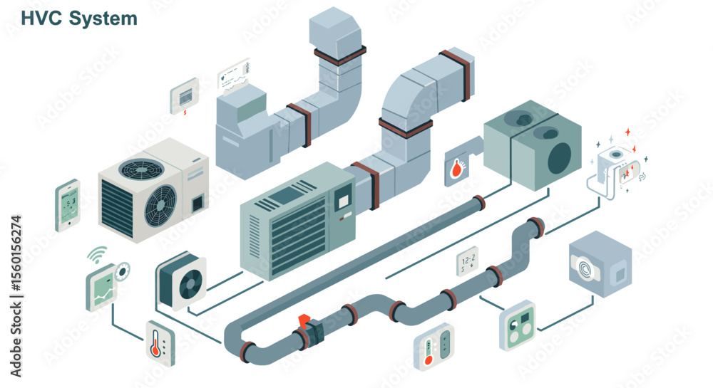 Isometric hvac system vector illustration for technical design and ...