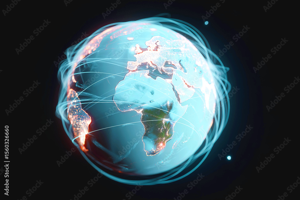 Planet Earth networking lines. Neon lines symbolising internet ...