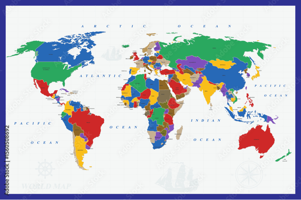 Stock-Vektorgrafik „World Map illustrator 2025 - All cities and oceans ...