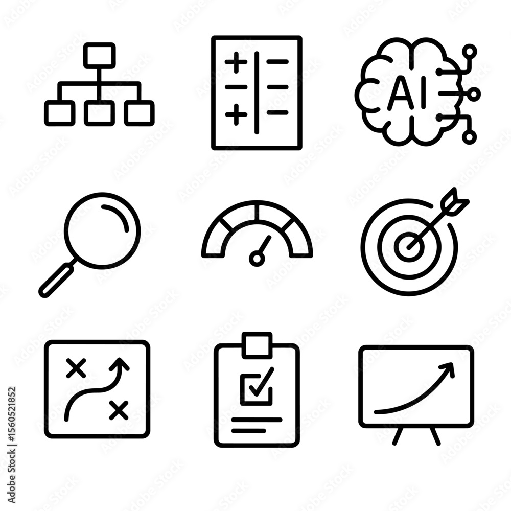 AI Decision Icons. Outline icon set of AI-powered Decision Making ...
