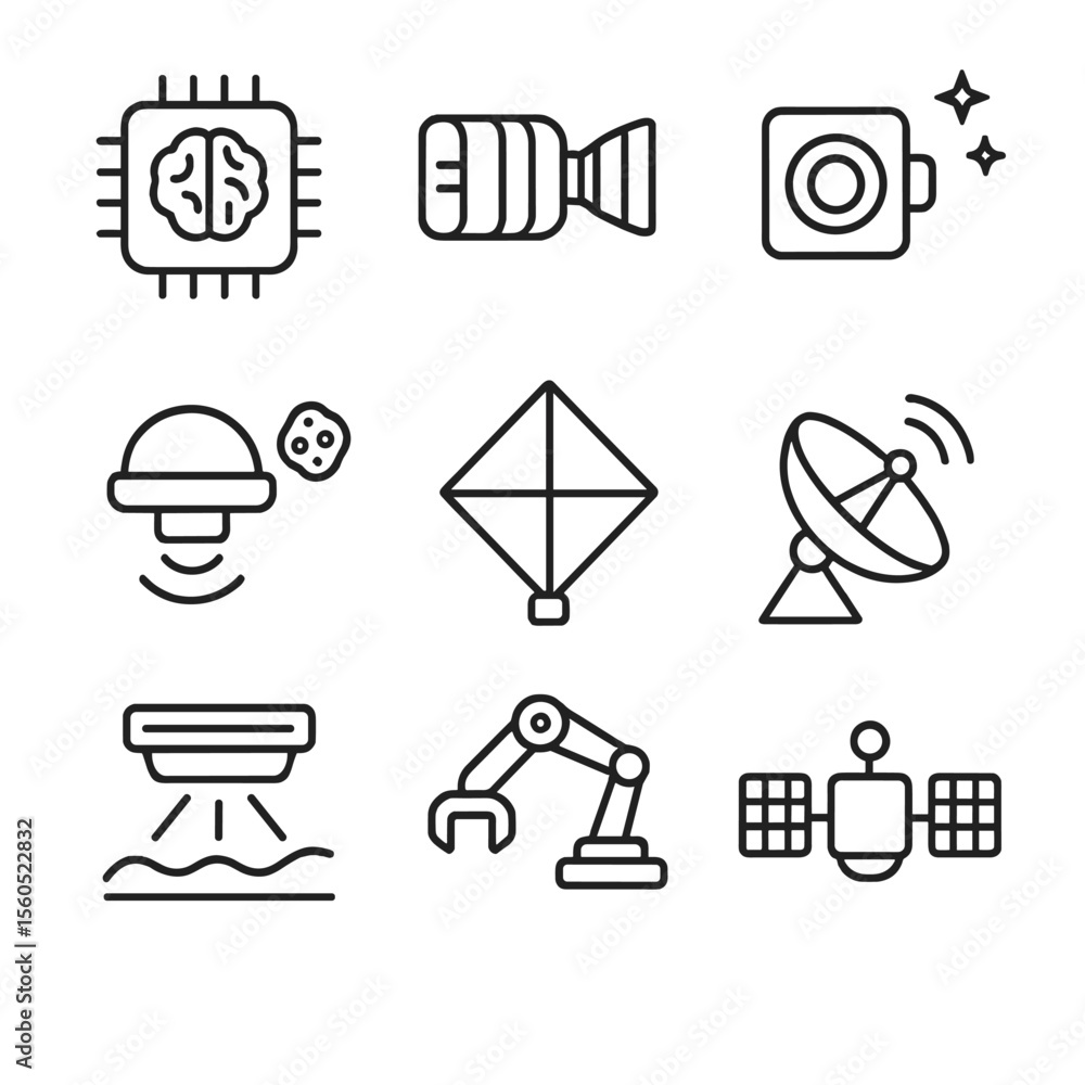 Autonomous Space Probes Icons. Outline icon set of autonomous space ...