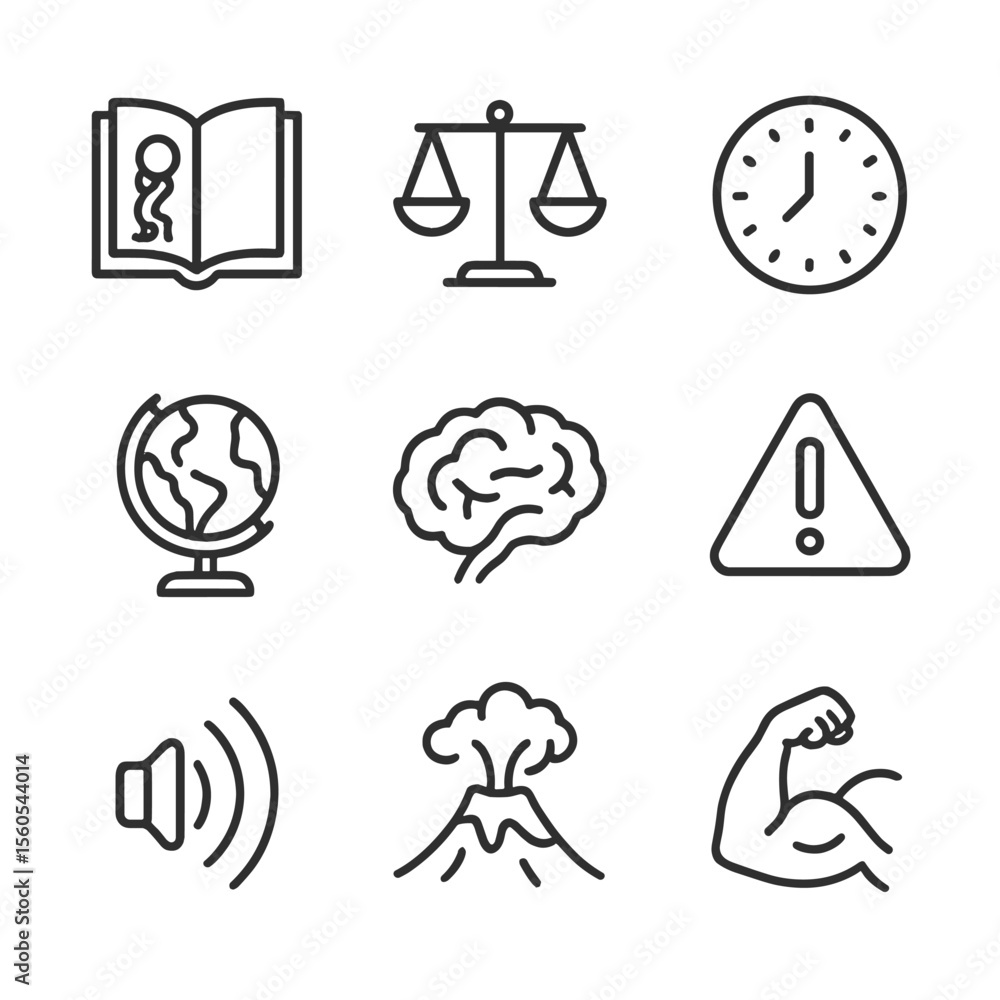 Mythical Icon Set. Outline icon set of myth-derived language roots ...
