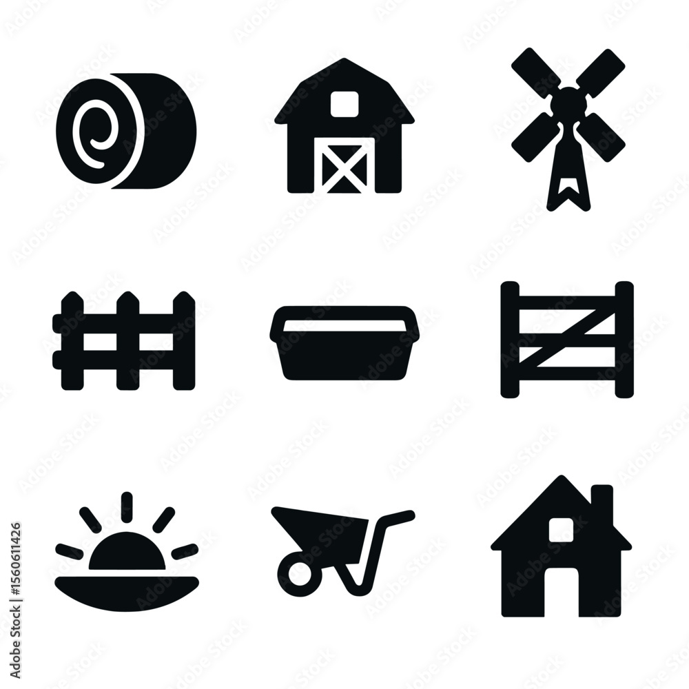 Stock-Vektorgrafik „Pastoral Farming Icons. Solid, filled icon set of ...