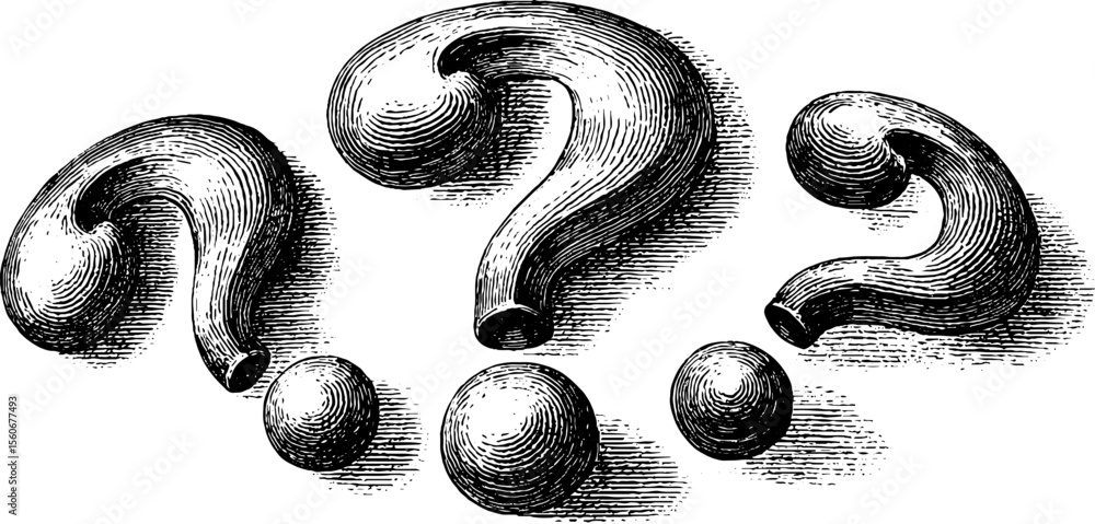 Vintage engraved question marks and typing dots for design and ...