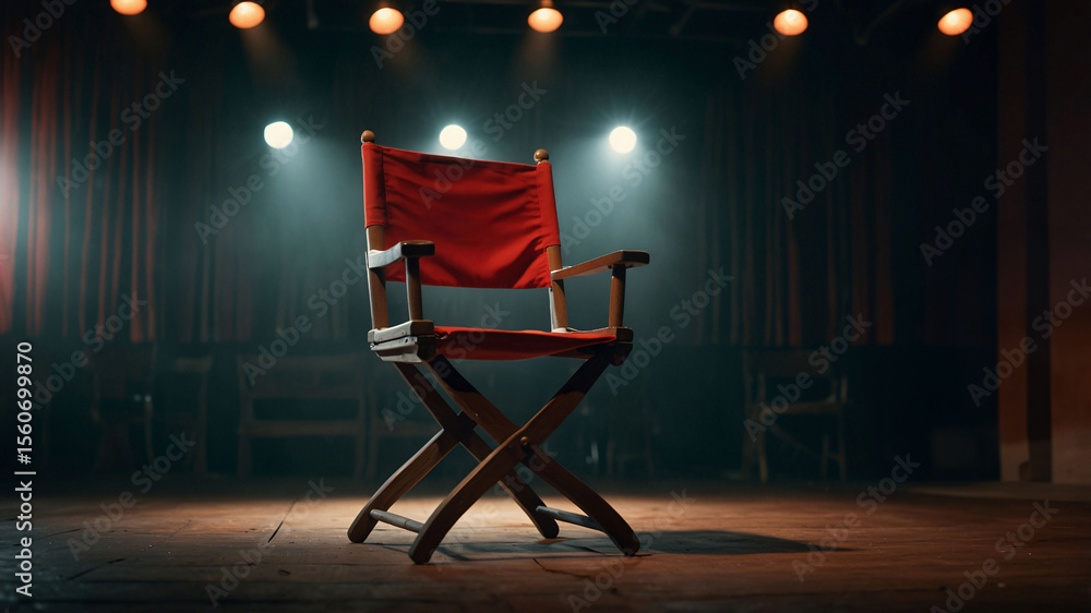 Stock-Foto „Director chair on the stage with dramatic spotlight. Film ...