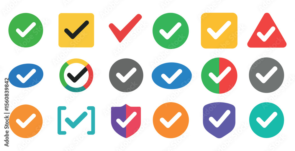 Collection of check marks and other symbols. The check marks are in ...