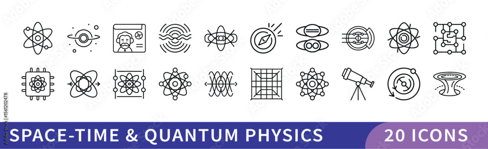 Set of 20 Space-Time & Quantum Physics Icons, A collection of 20 icons ...