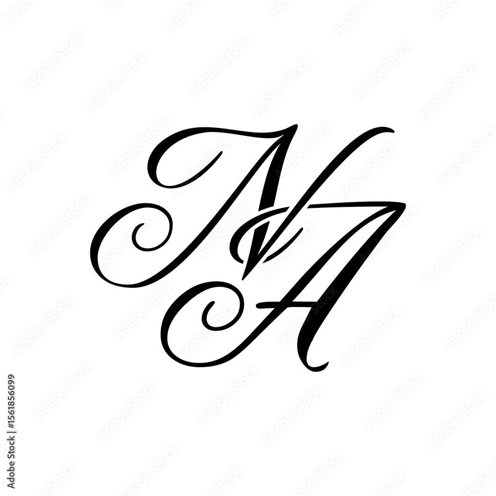 Elegant NA Monogram Logo in Black Script – Luxury Calligraphy Initial ...