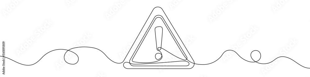 Yellow exclamation mark in triangle in one line art style. Exclamation ...