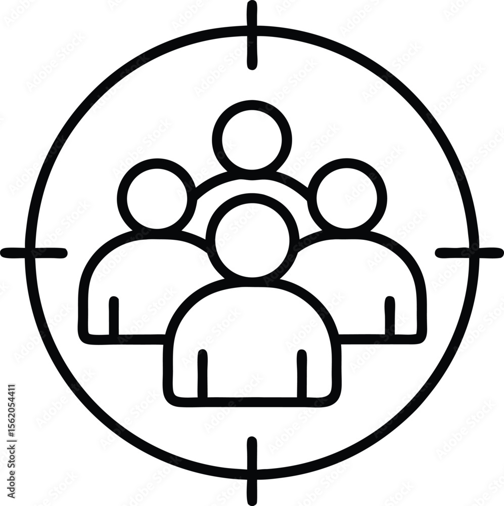Target audience icon with group of people inside a crosshair symbol ...